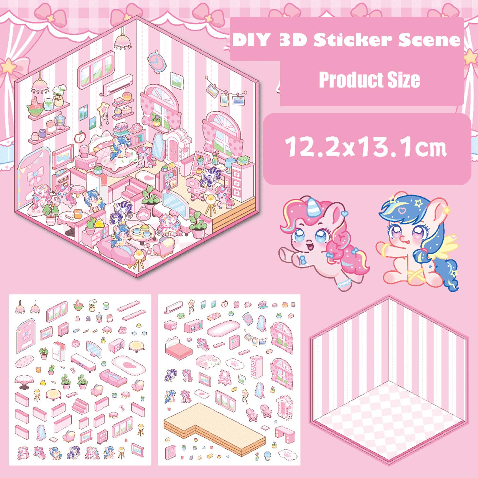 4 Sets 3D House Sticker Set, 3D Sticker Scene DIY, 3D Sticker Scene, 3D ...