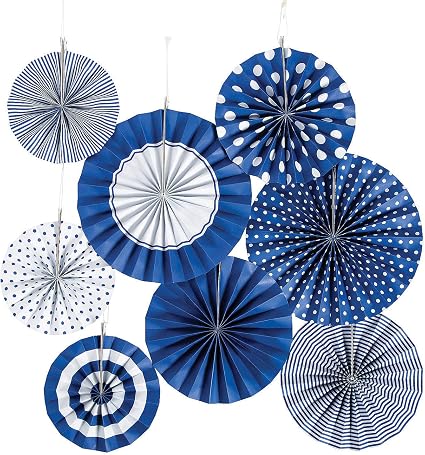 Amazon.com: Cobalt Blue Paper Fan Assortment - Party Decor - 8 Pieces ...
