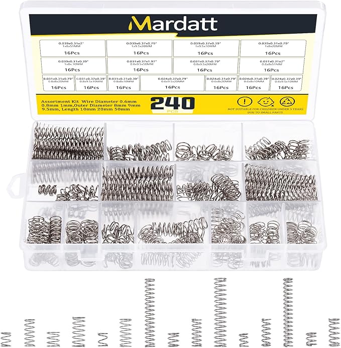 Mardatt 240 Pcs 15 Size Compression Springs Assortment Kit Mini ...