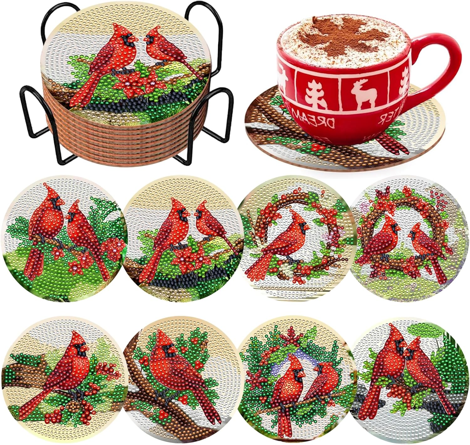 Amazon.com: RDCREW 8PCS Cardinal Diamond Art Coasters Kits - DIY ...