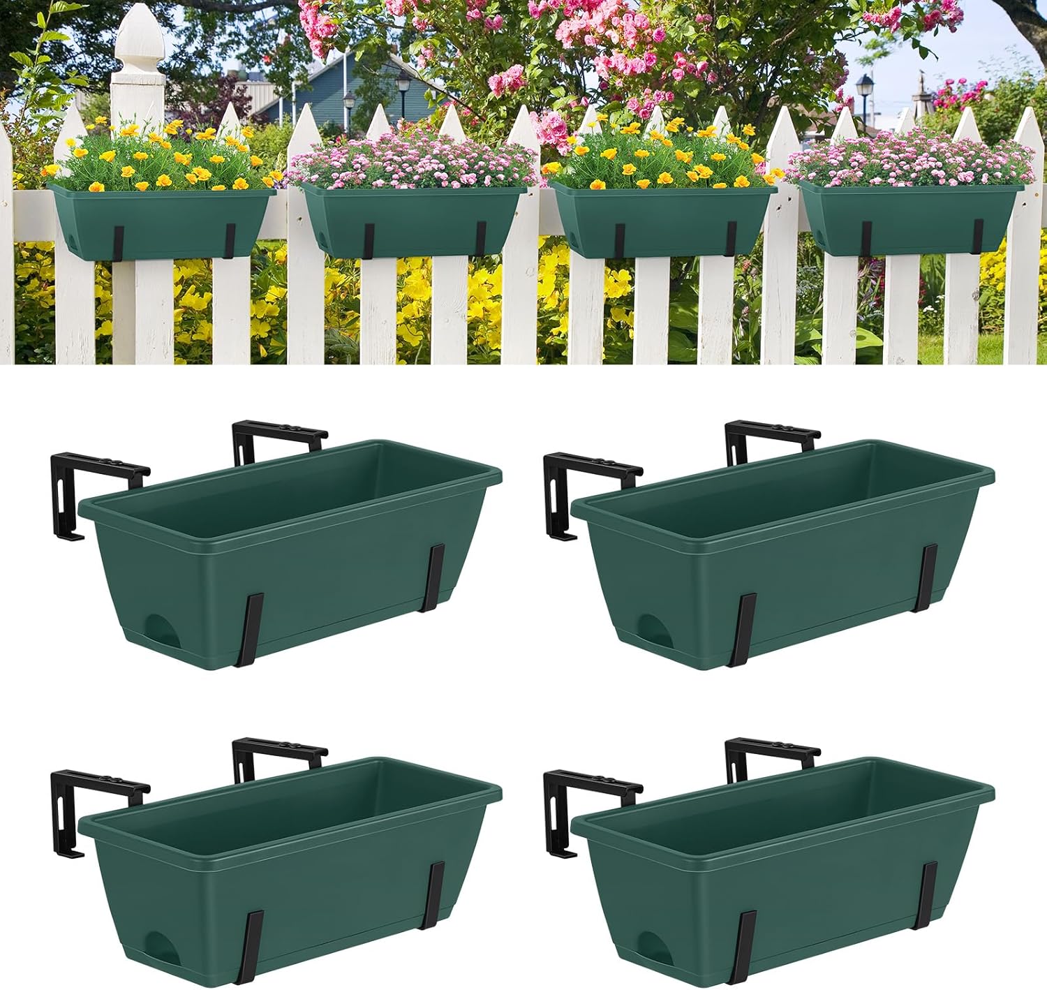 4 Pack Railing Planter Box Window Boxes Planters, 17'' Rectangular Deck ...
