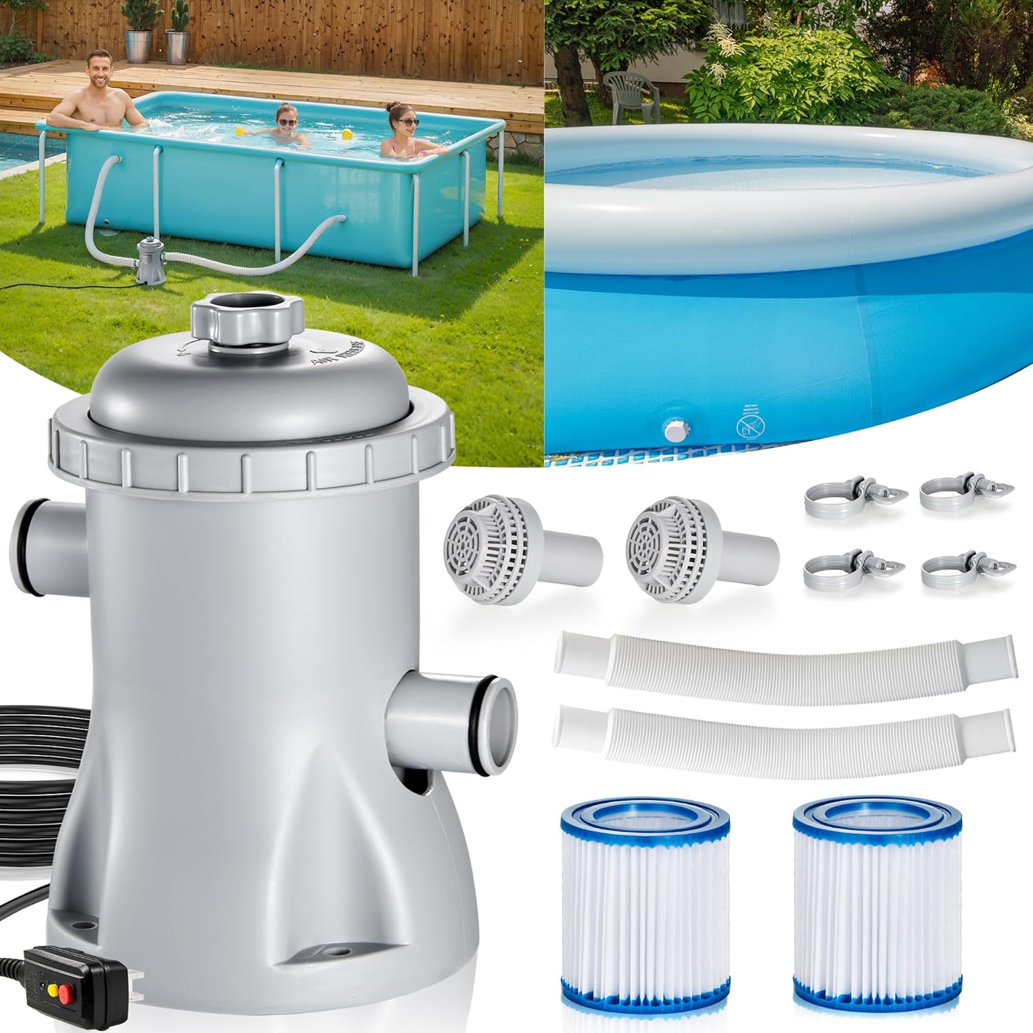 Amazon.com : Eramaa Filter Pump for Above Ground Pool, 330 GPH Flow ...