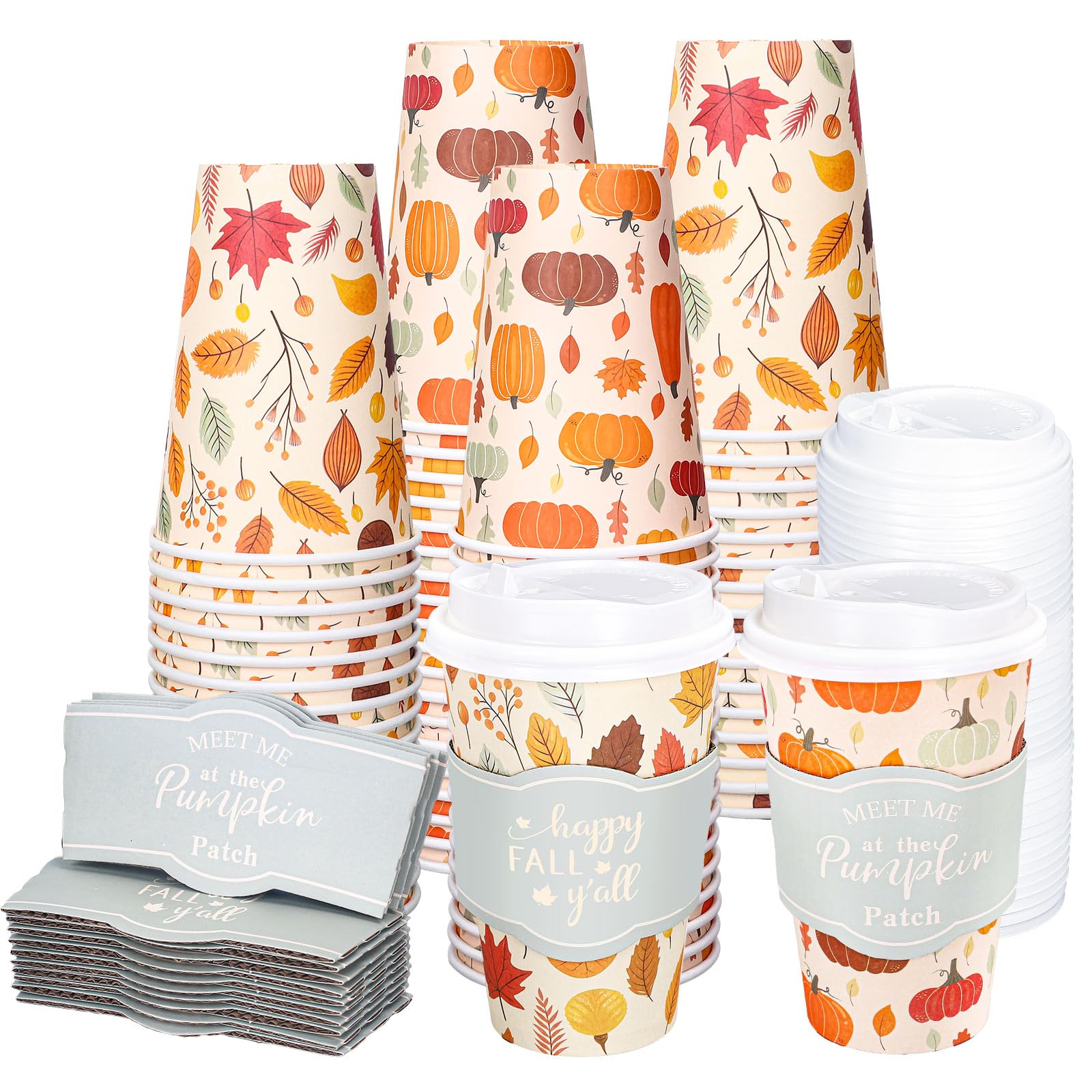 Amazon.com: Whaline 50Pcs Fall Thanksgiving Disposable Coffee Cups with ...