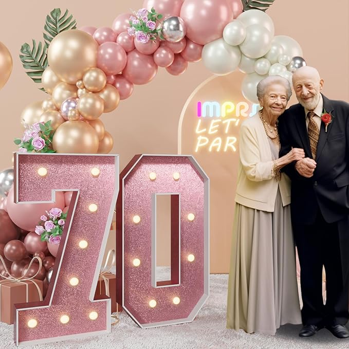 Amazon.com: imprsv 3FT Rose-Gold 70th-Birthday Decorations Numbers ...
