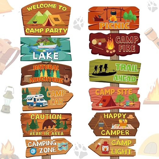 Amazon.com: Adecortalk 24 Pcs Camping Party Signs Camping Theme Party ...