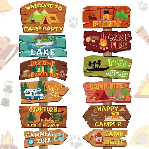 Amazon.com: Adecortalk 24 Pcs Camping Party Signs Camping Theme Party ...