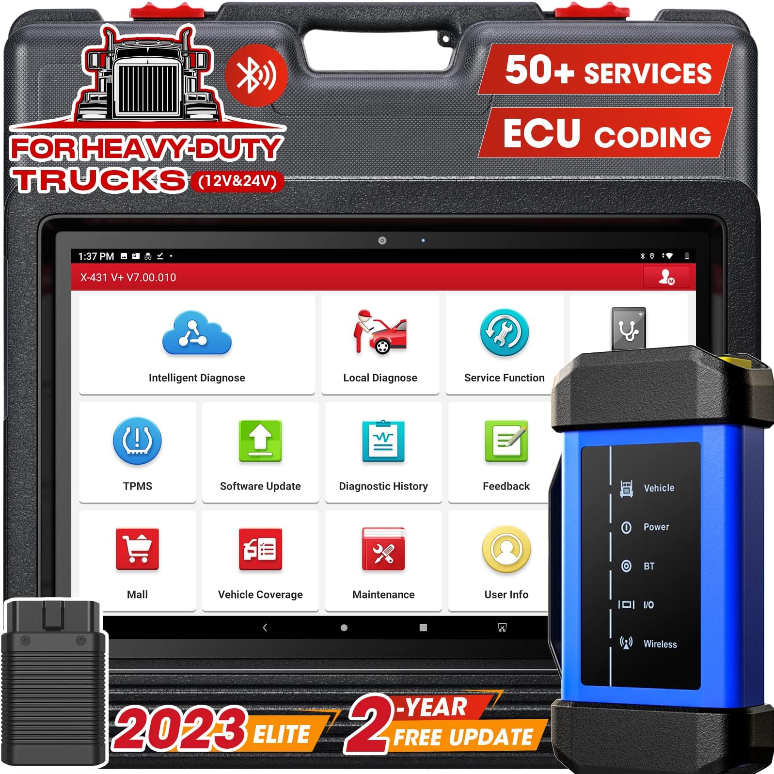 Amazon.com: LAUNCH X431 V+ 5.0, SmartLink C Heavy Duty Truck Scanner ...