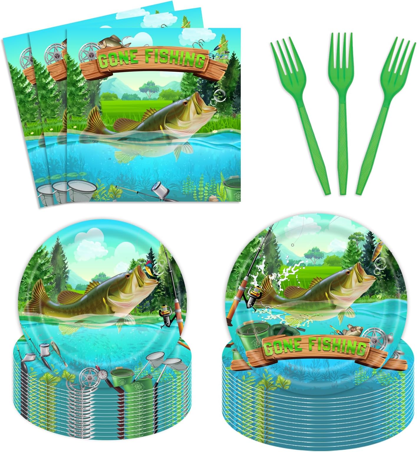 Amazon.com: Gift Boutique 122 Pcs Gone Fishing Party Supplies Set Paper ...