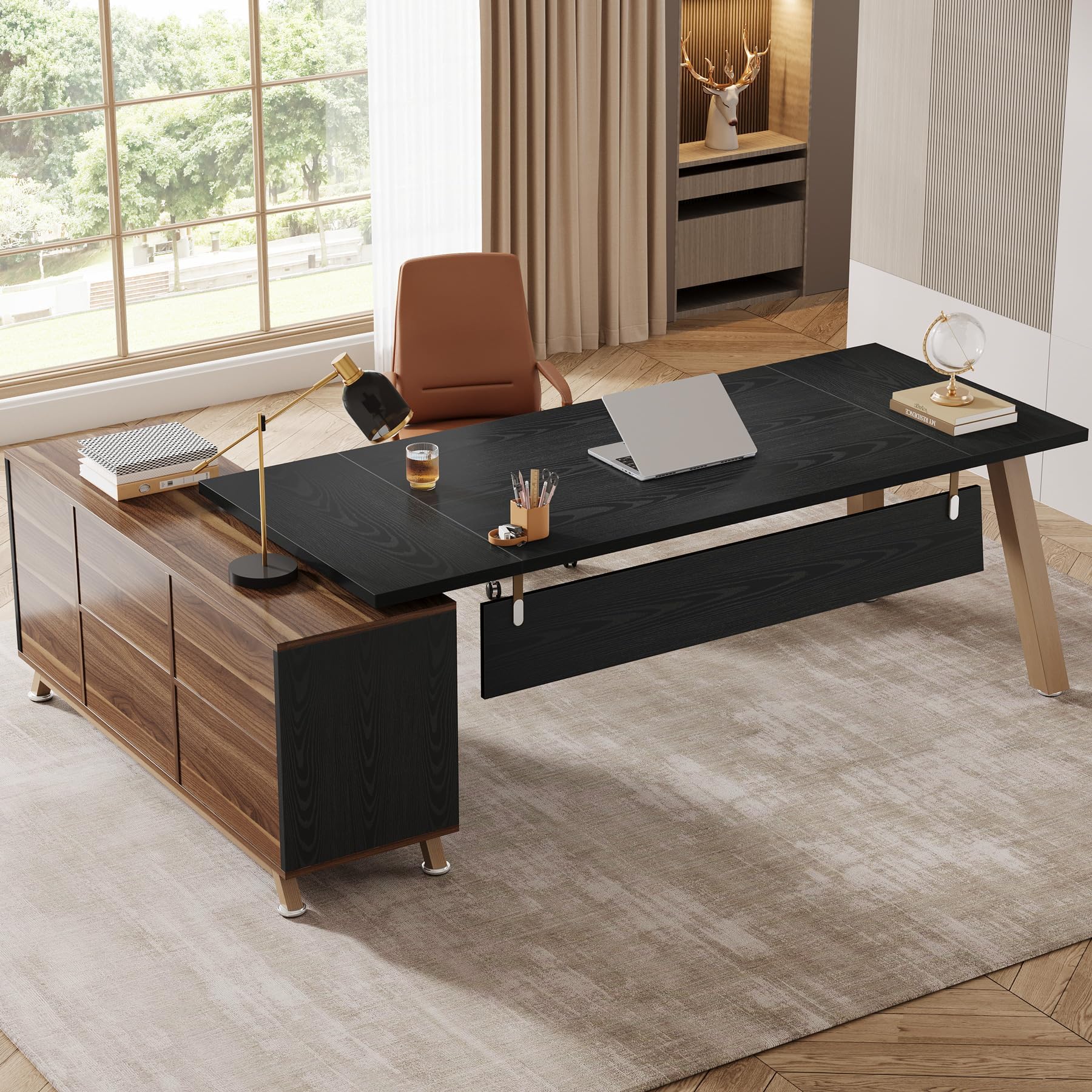 Amazon.com: WESOME 70.87IN Adjustable Heigh L Shaped Executive Desk w ...