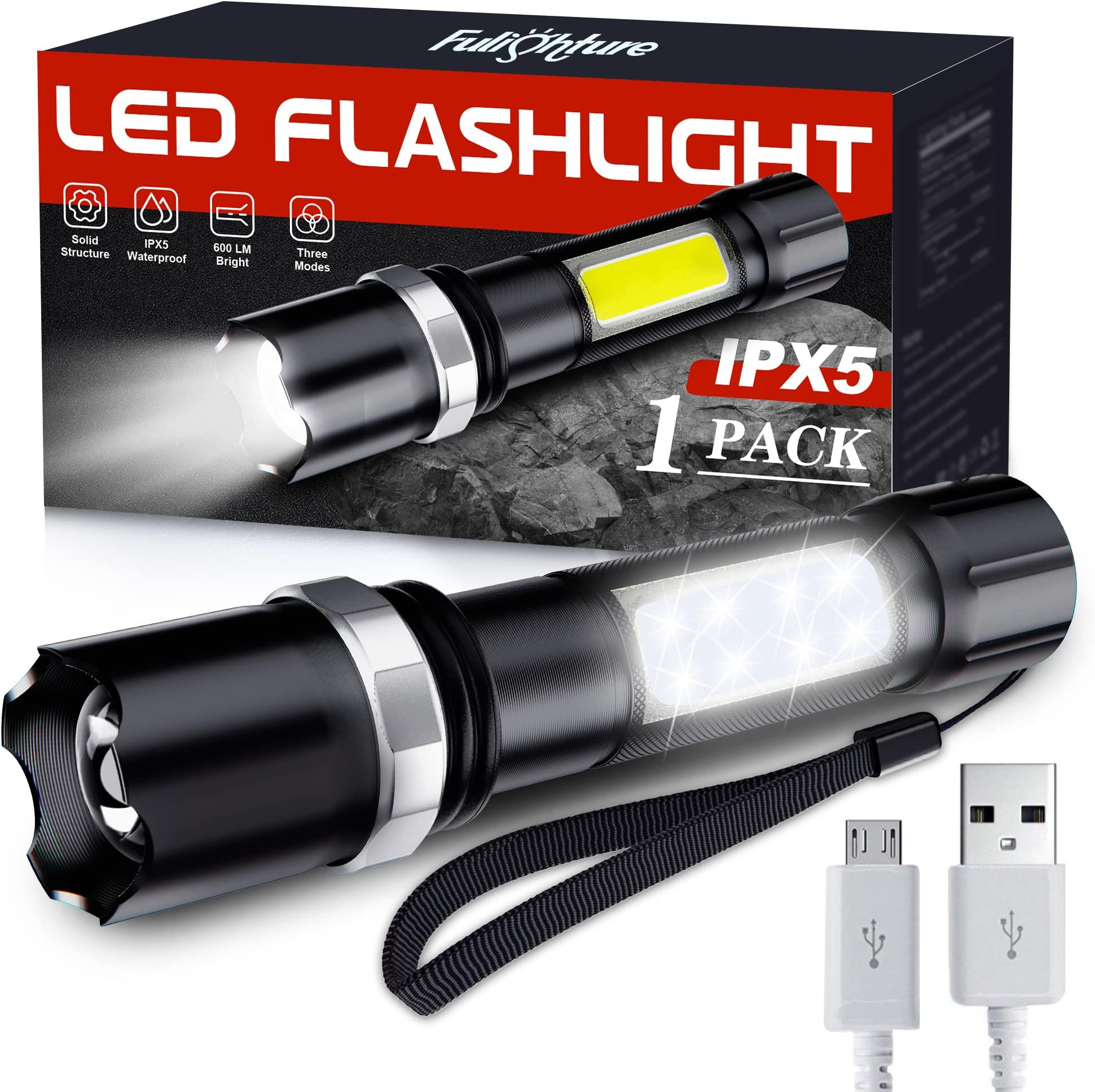 Flashlight Rechargeable, LED Flashlights High Lumens Rechargeable with ...