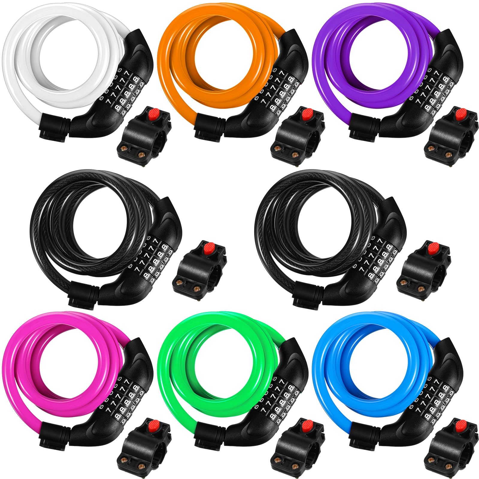 Hoteam 8 Pieces Bike Lock 4 Feet Long Coiled Cable Lock High Security ...
