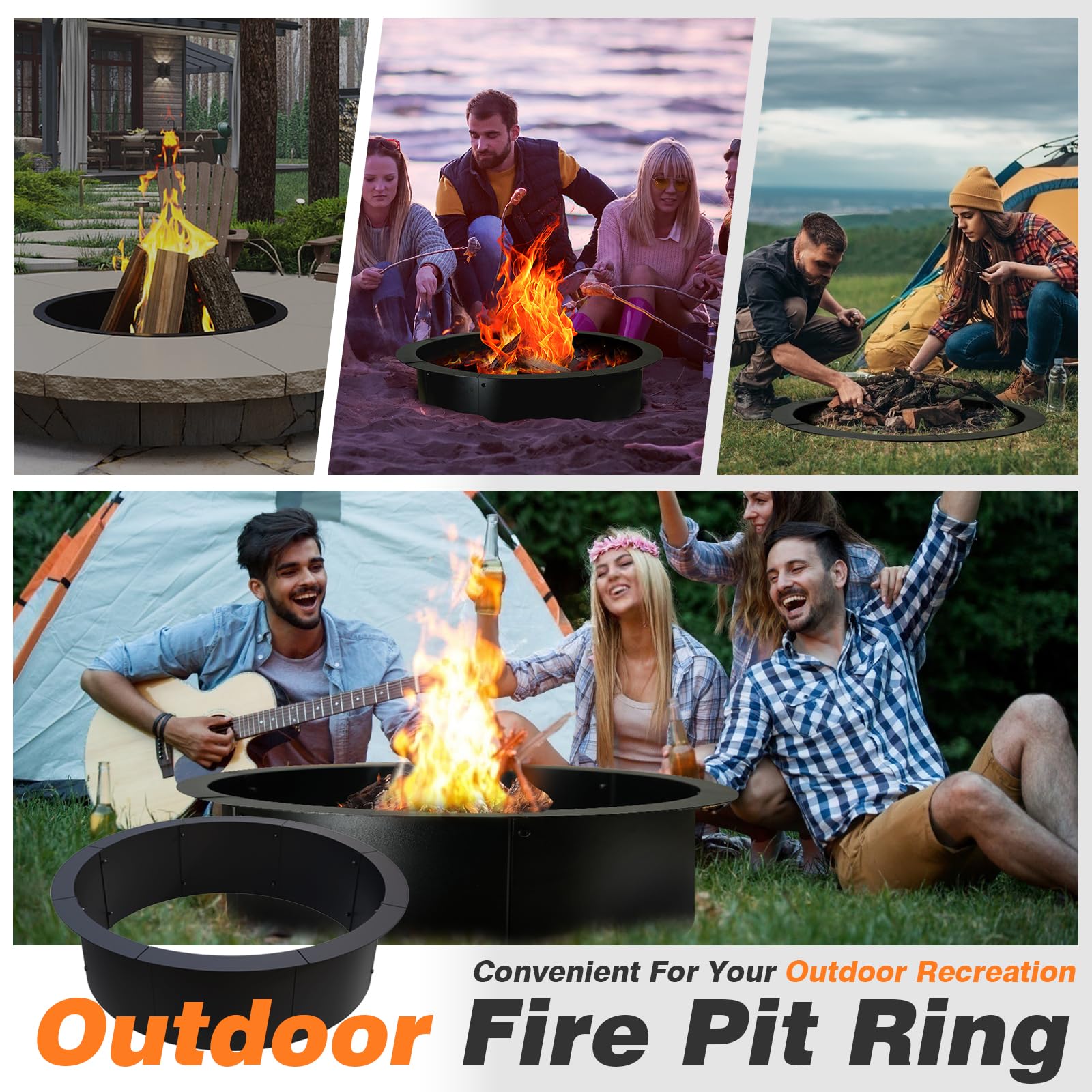 Snapklik.com : Fire Pit Ring Outdoor Wood Burning Fire Pit Liner 43.3 ...