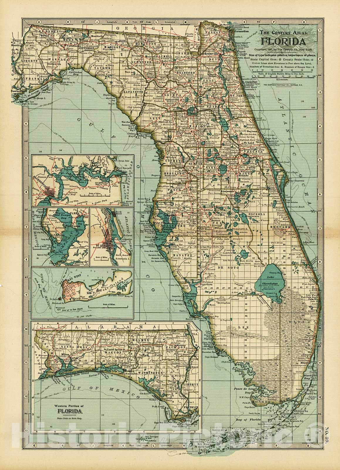Amazon.com: Historic Map - 1899 Florida - Vintage Wall Art - 24in x ...