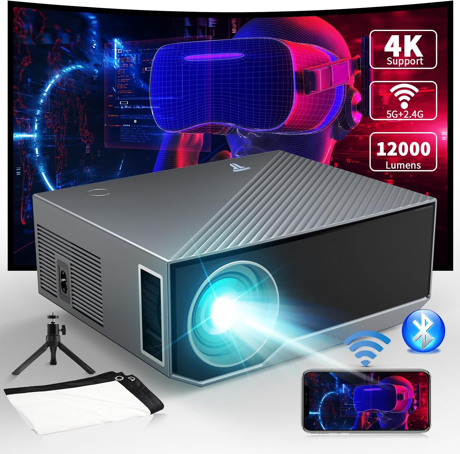 Beamer with 5G WiFi Bluetooth, Mini Outdoor/Home Video Beamer Full HD ...