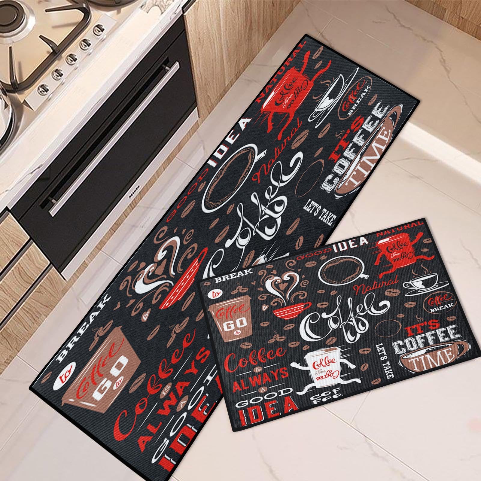 Amazon.com: Tayney Coffee Doodle Kitchen Rugs and Mats Non Skid ...