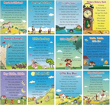 Amazon.com : Dunzoom 12 Pcs Nursery Rhyme Posters Educational Preschool ...