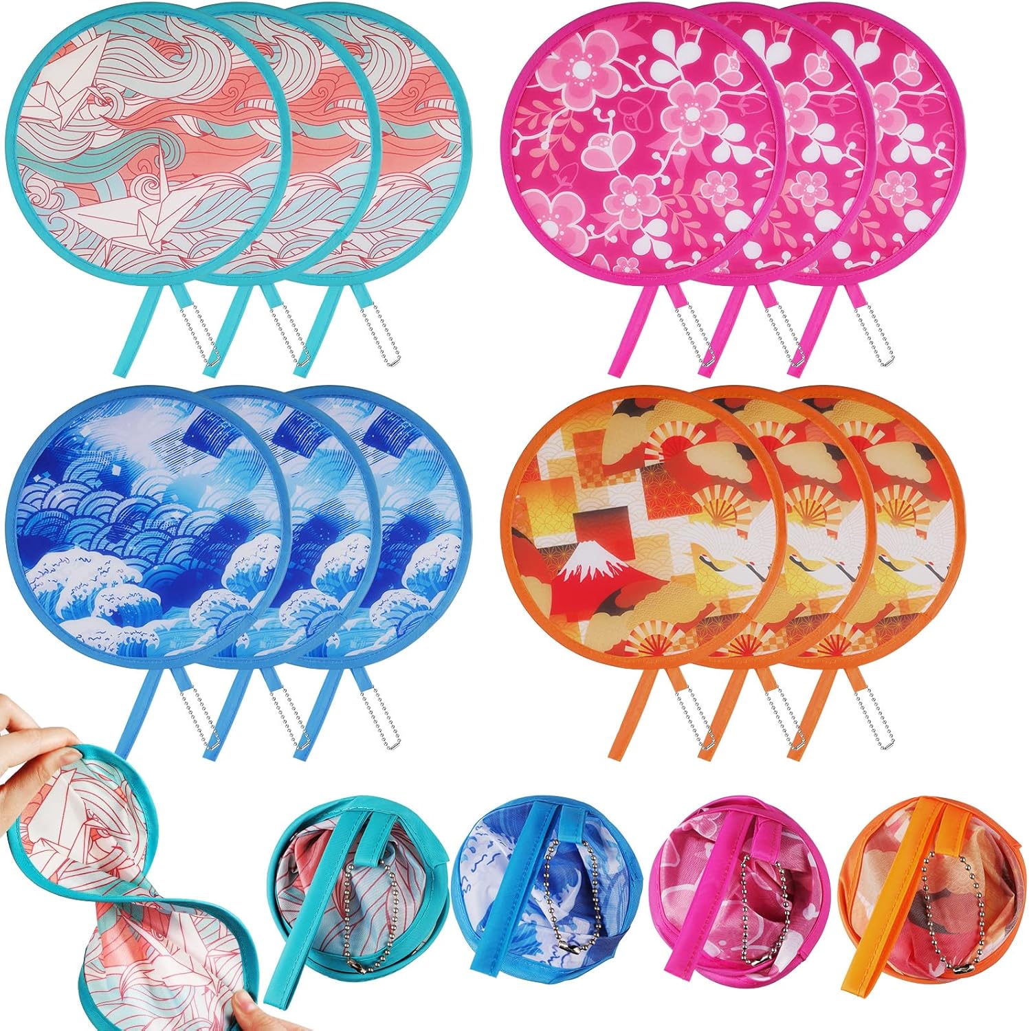 Amazon.com: Marsui 12 Pcs Round Foldable Hand Fan Summer Flower ...
