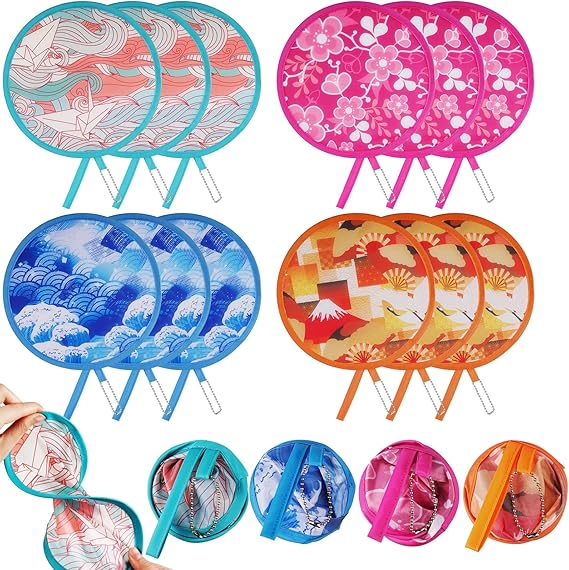 Amazon.com: Marsui 12 Pcs Round Foldable Hand Fan Summer Flower ...