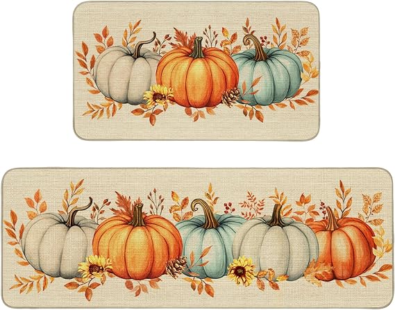 Amazon.com: Mocsicka Fall Pumpkin Kitchen Rugs Set of 2, Fall Leaves ...