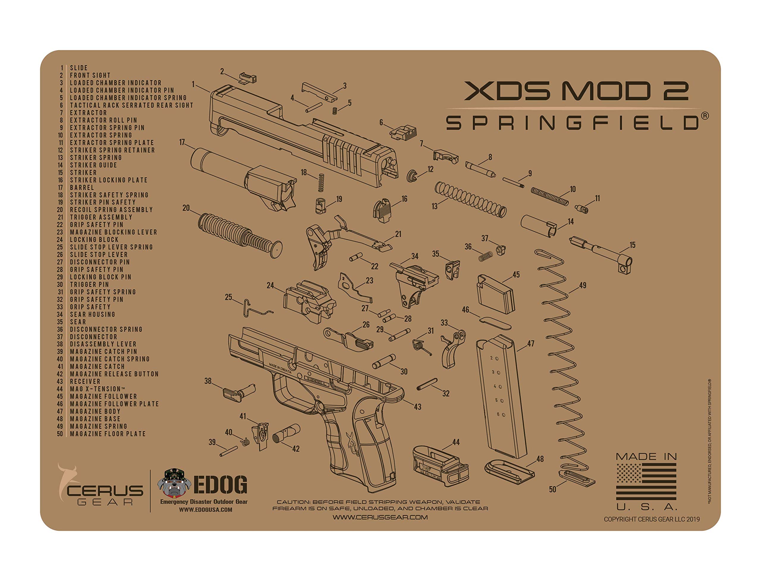 Edog Xds Mod 2 Gun Cleaning Mat Tan Schematic Exploded | Desertcart INDIA