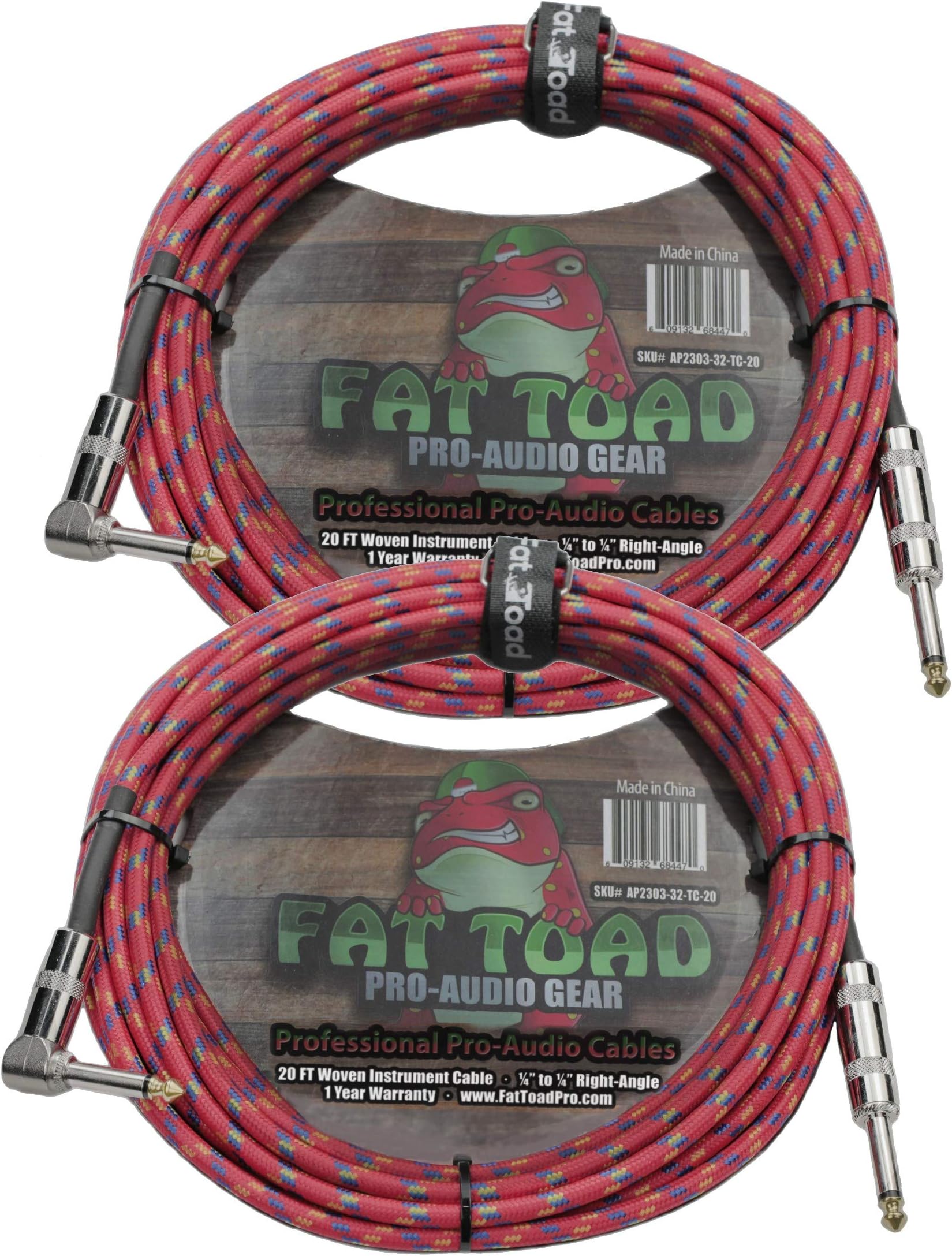 Amazon.com: Fat Toad Guitar Cables (2 Pack) Right Angle to Straight-End ...