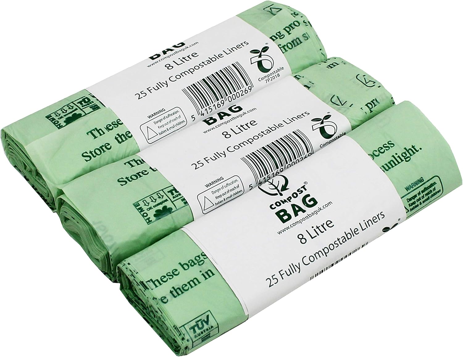 8 Litre x 75 Bags Biobag Compostable Kitchen Caddy Liner - Food Waste ...