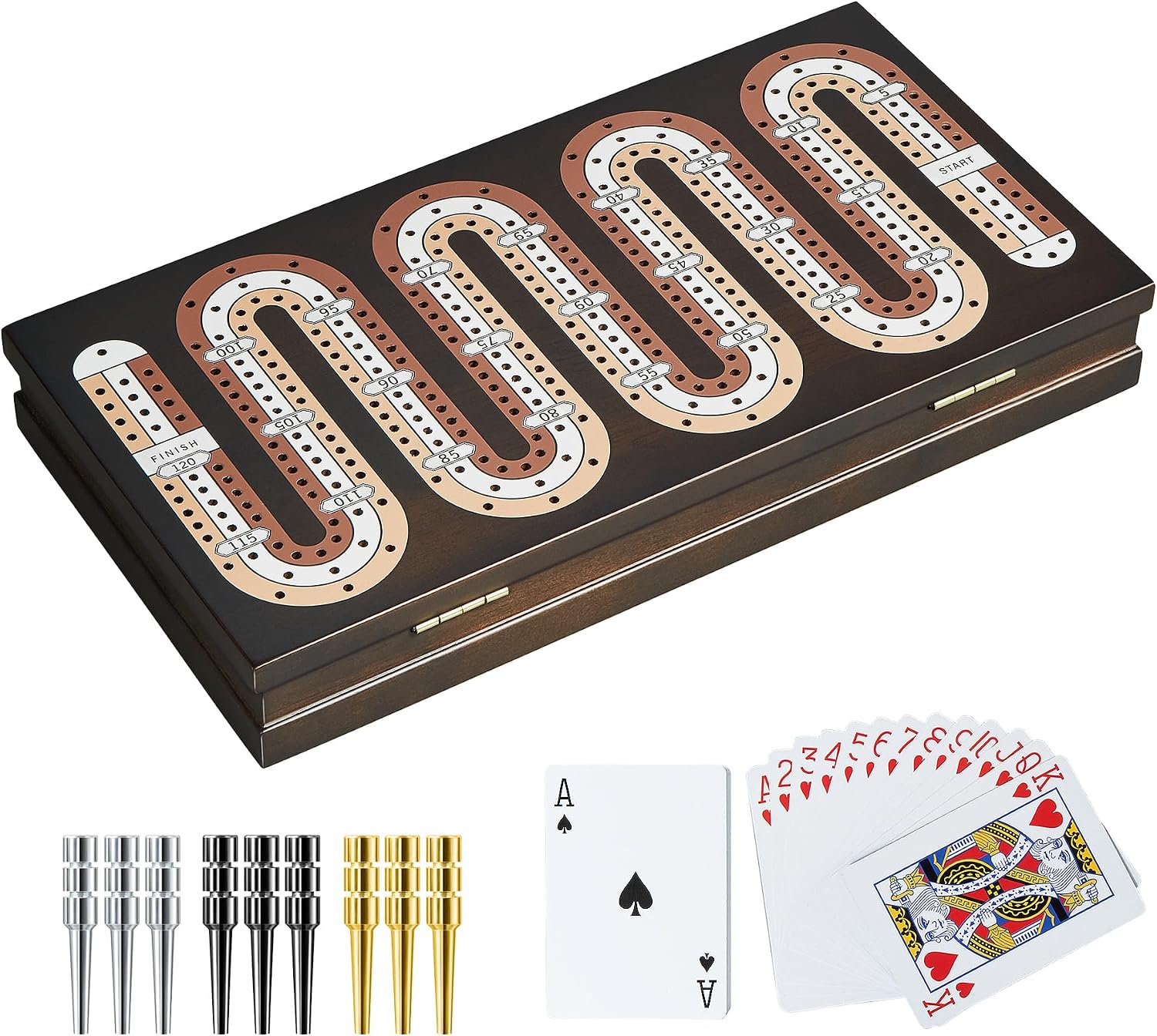 Amazon.com: ELONGDI Wooden Cribbage Board Game Set with Magnetic Lock ...
