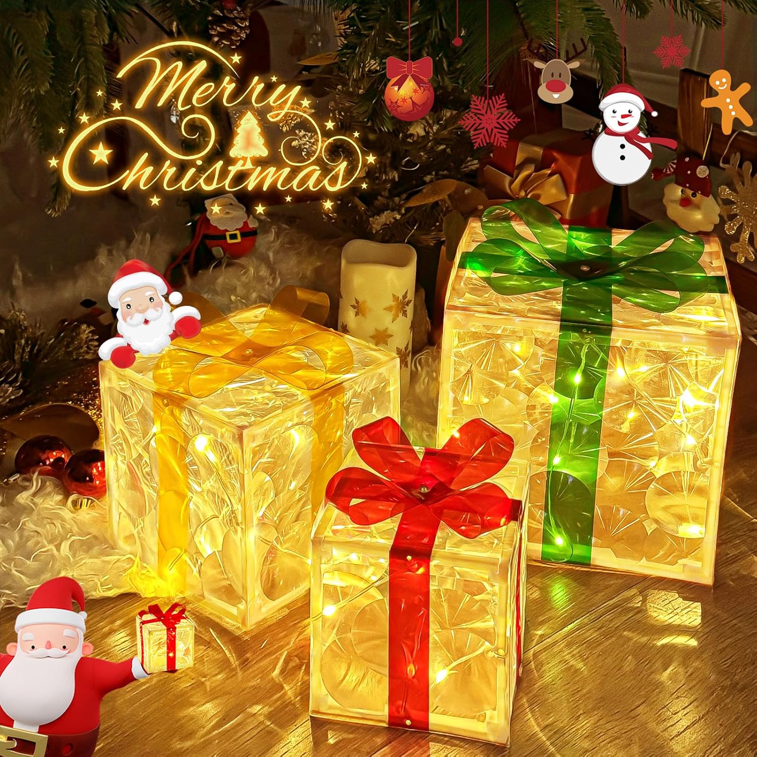Amazon.com: Set of 3 Christmas Lighted Boxes Decorations Indoor Outdoor ...