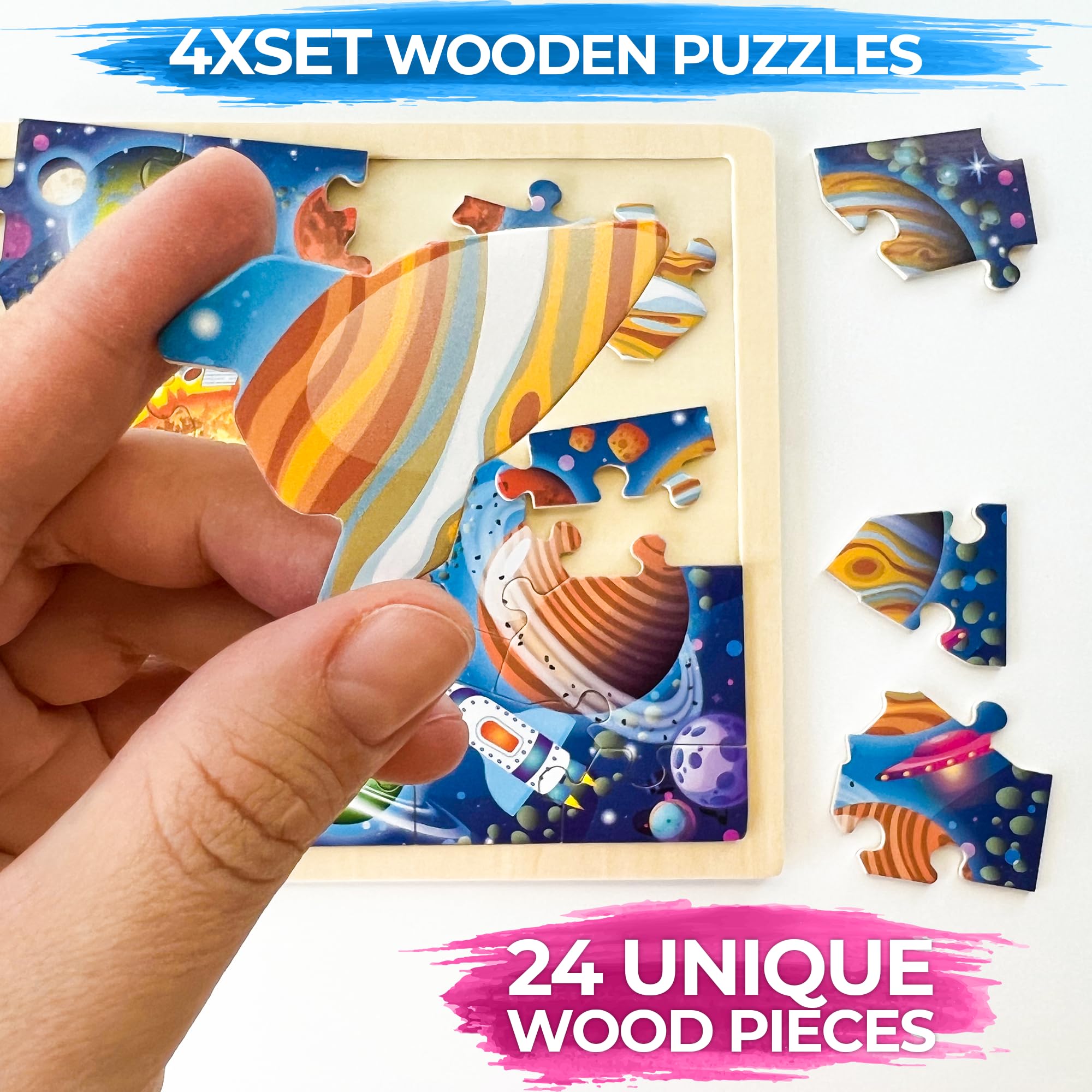 Snapklik.com : 4SET Puzzles For Kids Ages 4-6 - 24 Pcs Wooden Realistic ...