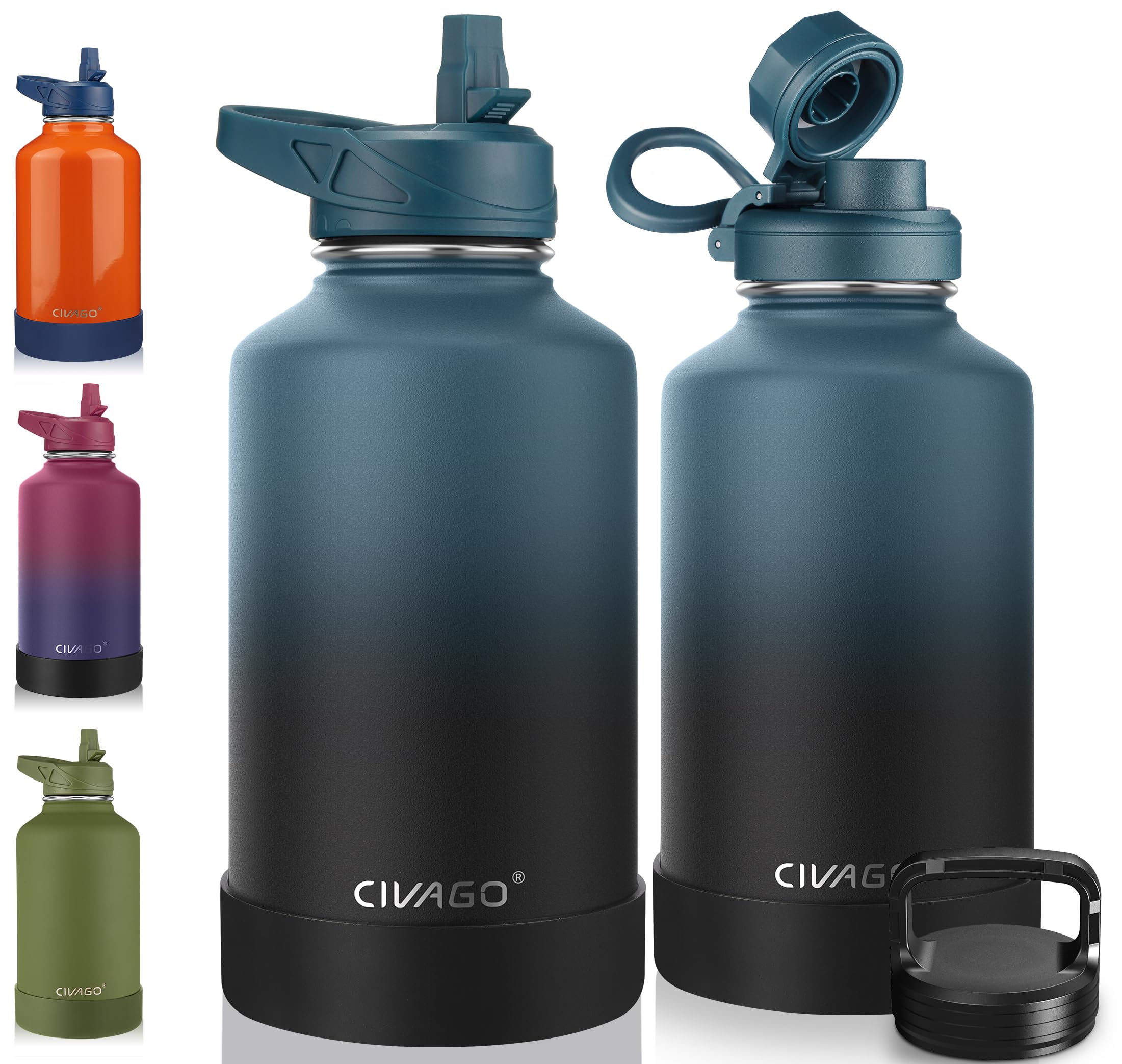 Buy CIVAGO64 oz Insulated Water Bottle With Straw, Half Gallon ...