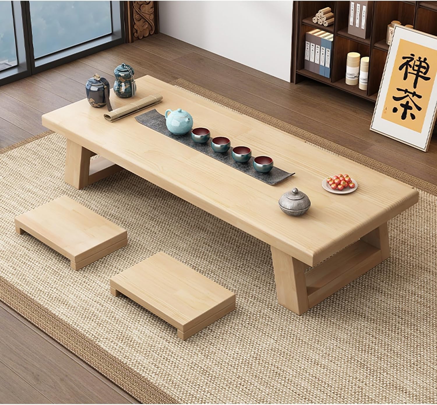 Amazon.com: Tatami Tea Table - Wood Bamboo Window Japanese Floor Table ...