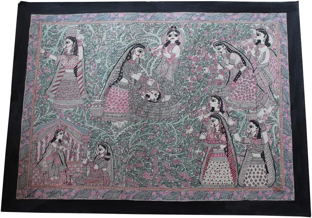 Amazon.com: Framed Group of Gopiya Handmade Madhubani Painting on ...