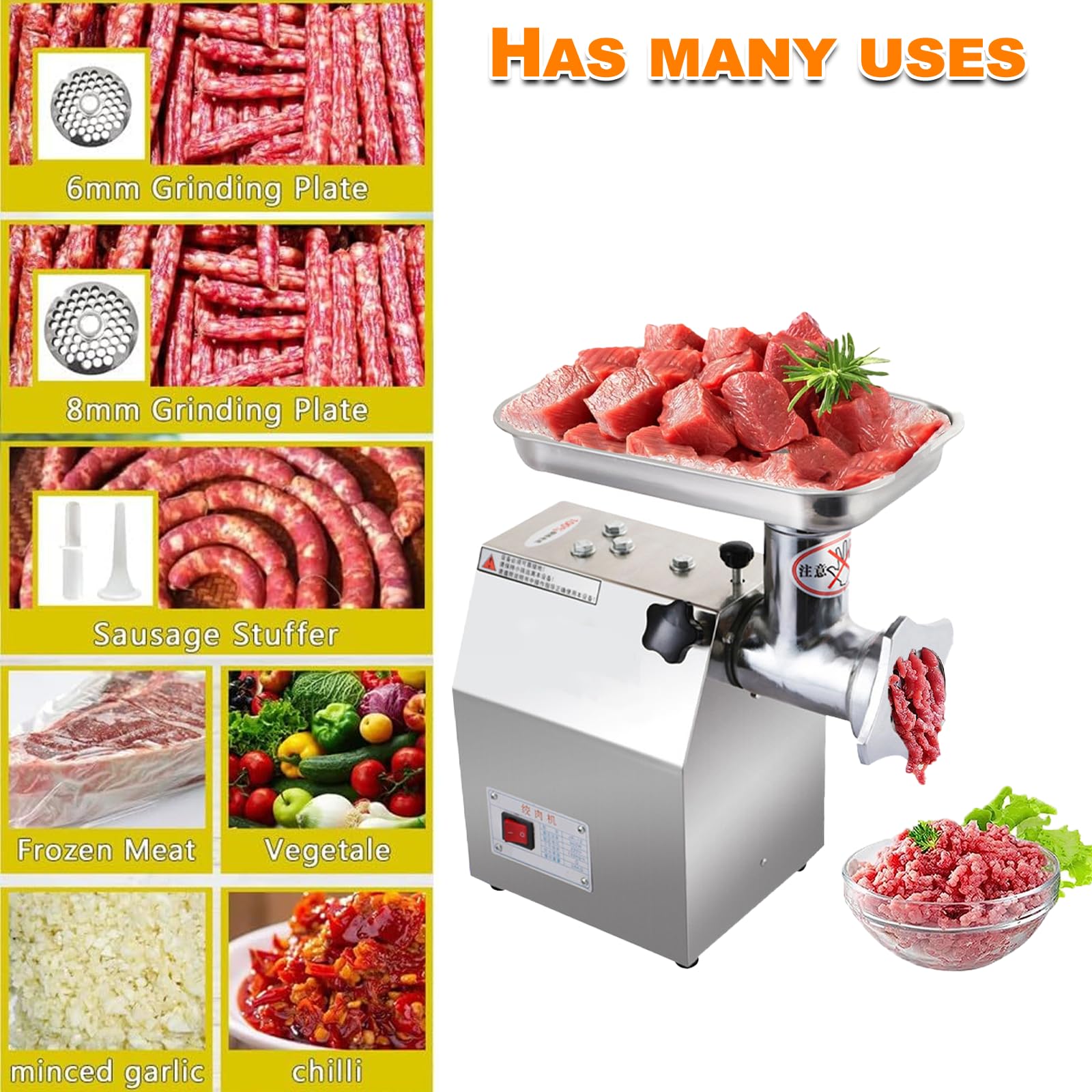 Commercial Grade Electric Meat Grinder Stainless Steel Heavy Duty 1100W ...