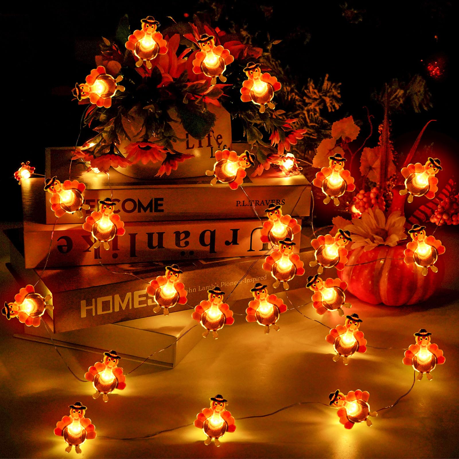 Amazon.com: CRCZK [Timer] 15 FT 40 PCS LED Thanksgiving Turkey String ...