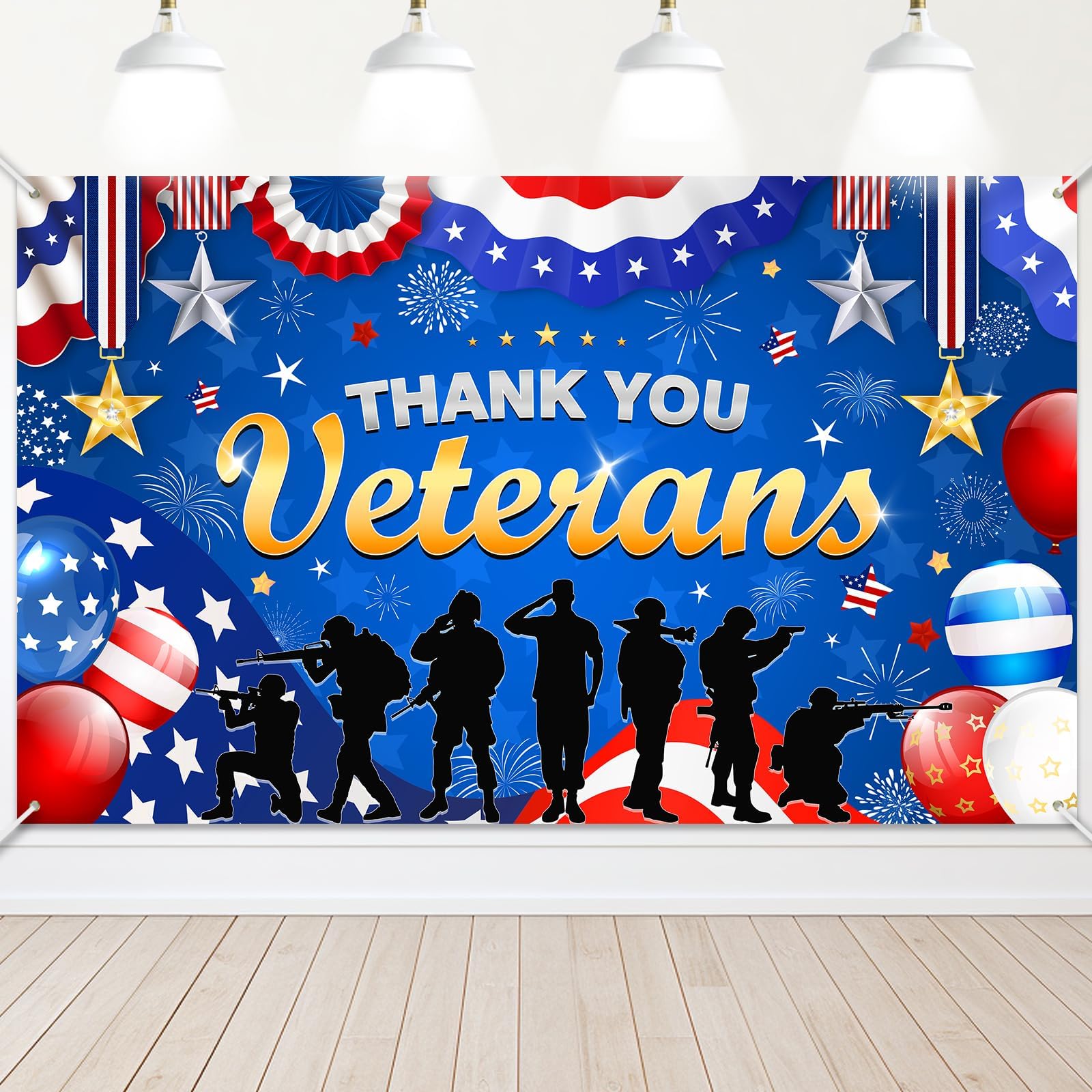 Amazon.com : Veterans Day Backdrop Thank You Veterans Banner Patriotic ...