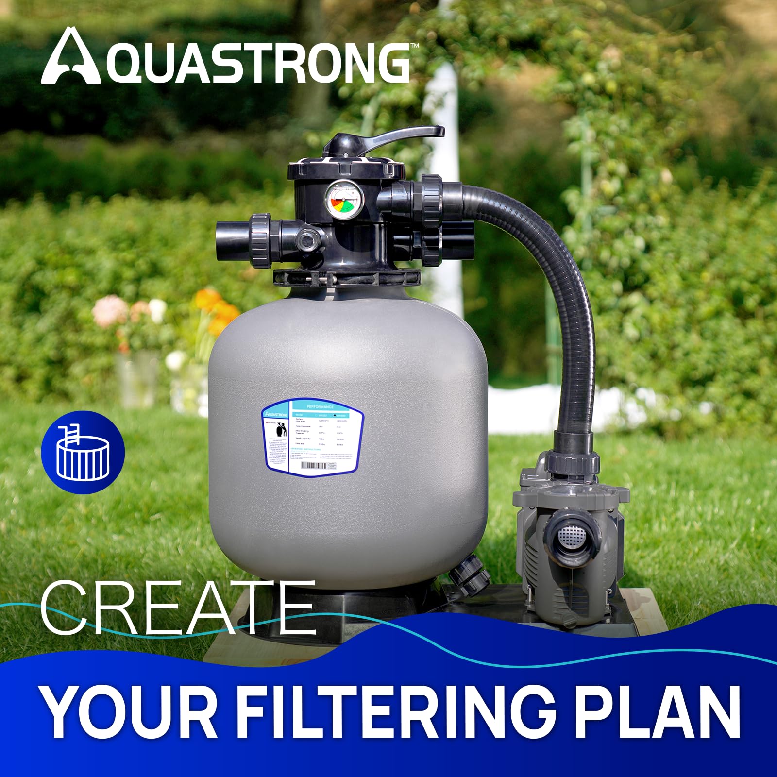 Snapklik.com : AQUASTRONG 16in Sand Filter Pump For In/Above Ground Pool