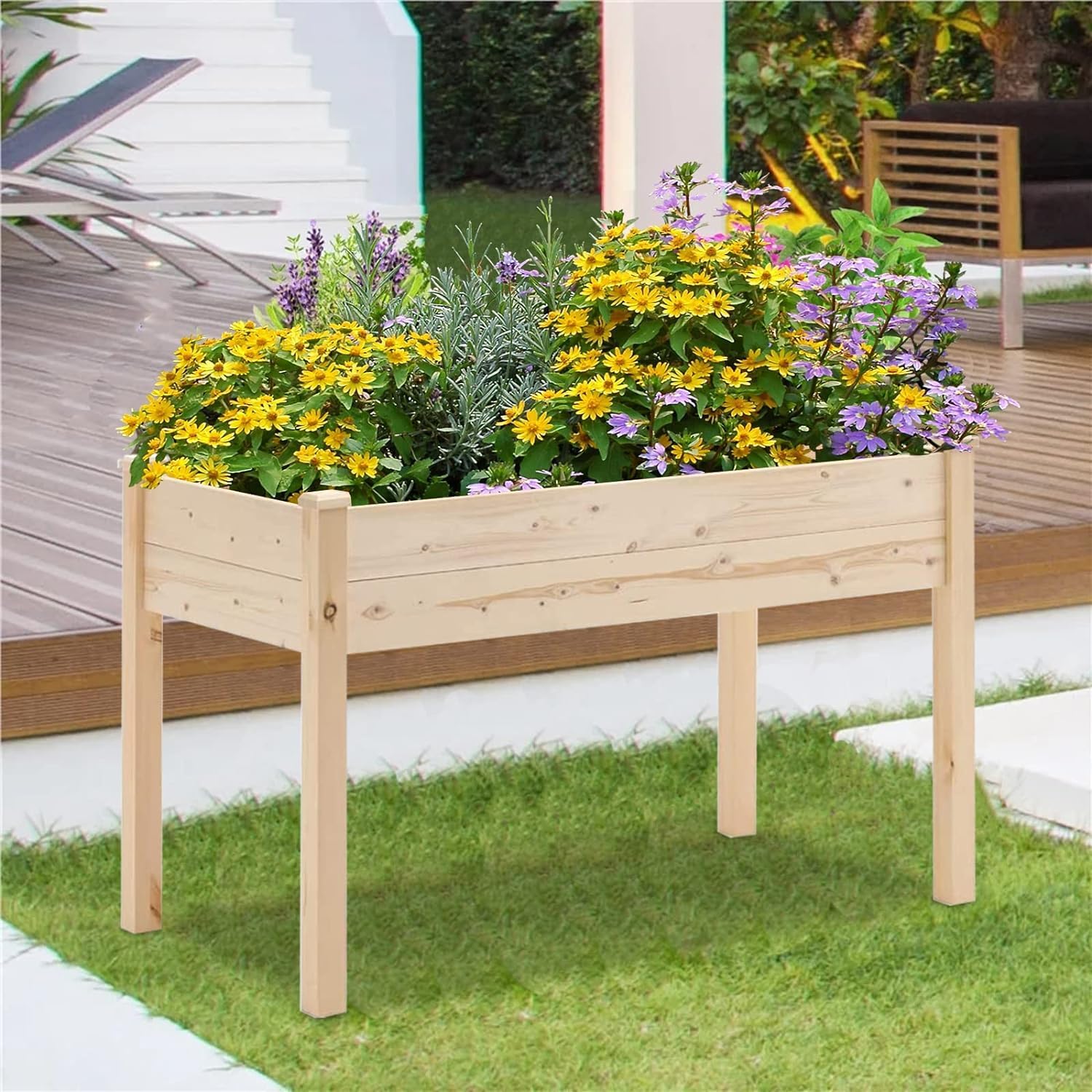 Amazon.com: SUNCROWN Outdoor 4 FT Wooden Raised Garden Bed Elevated ...