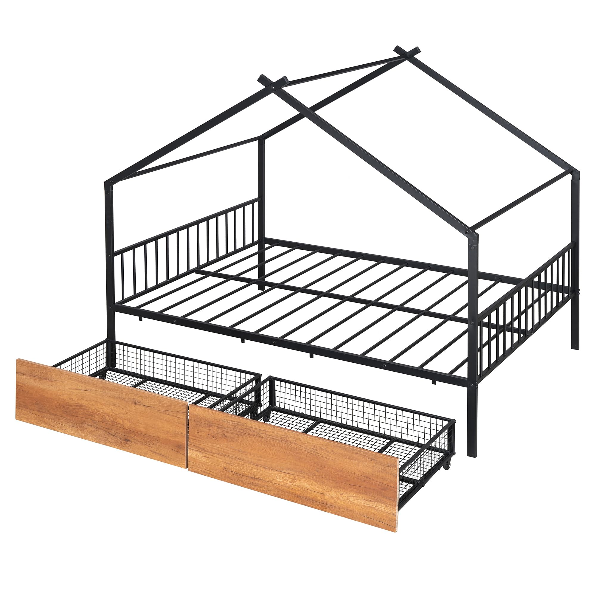 Snapklik.com : Metal House Bed For Kids, Full Size Bed Frame