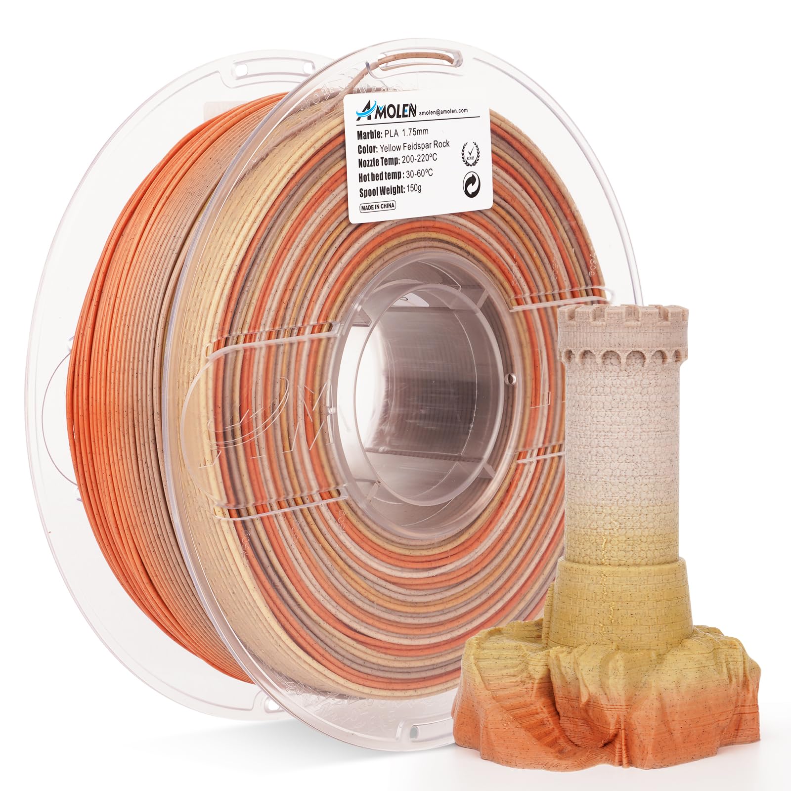 Amazon.com: AMOLEN Rock PLA Filament 1.75mm,Rainbow Marble PLA 3D ...
