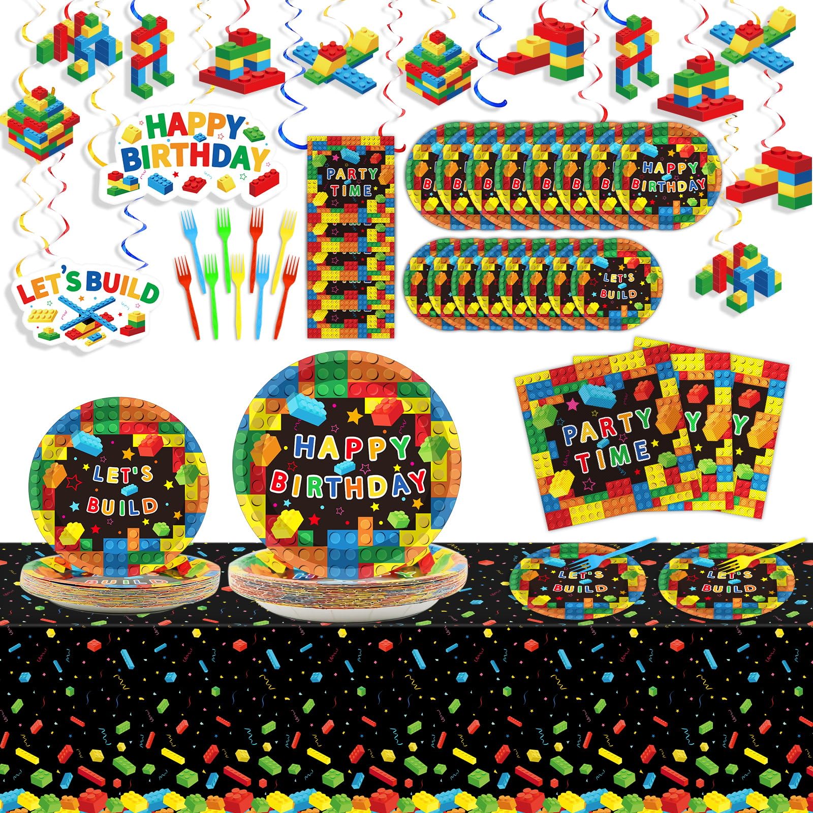 Amazon.com: 146pcs Building Block Birthday Party Supplies Set Kids ...