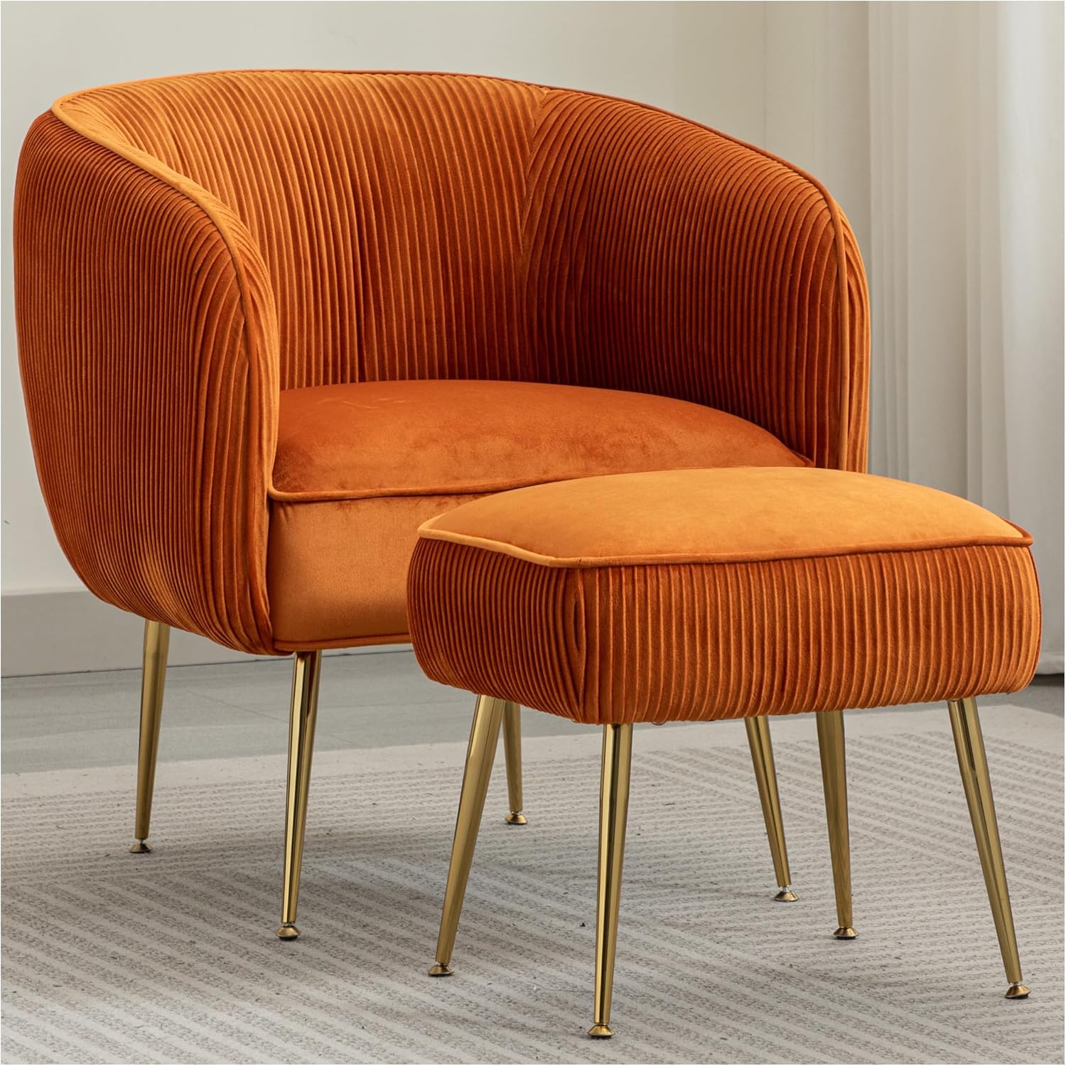 Amazon.com: SOFTHION Velvet Accent Chair with Ottoman Set Modern Barrel ...