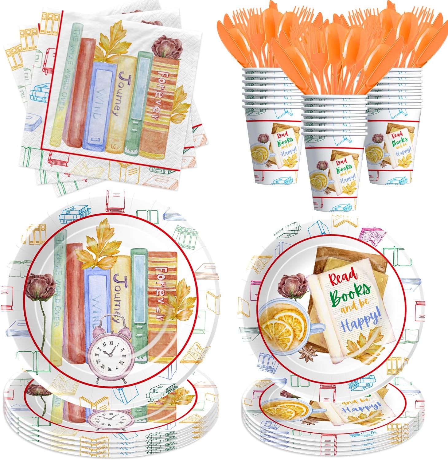 Amazon.com: YJRJSC Book Theme Party Decorations Tableware - Books Book ...