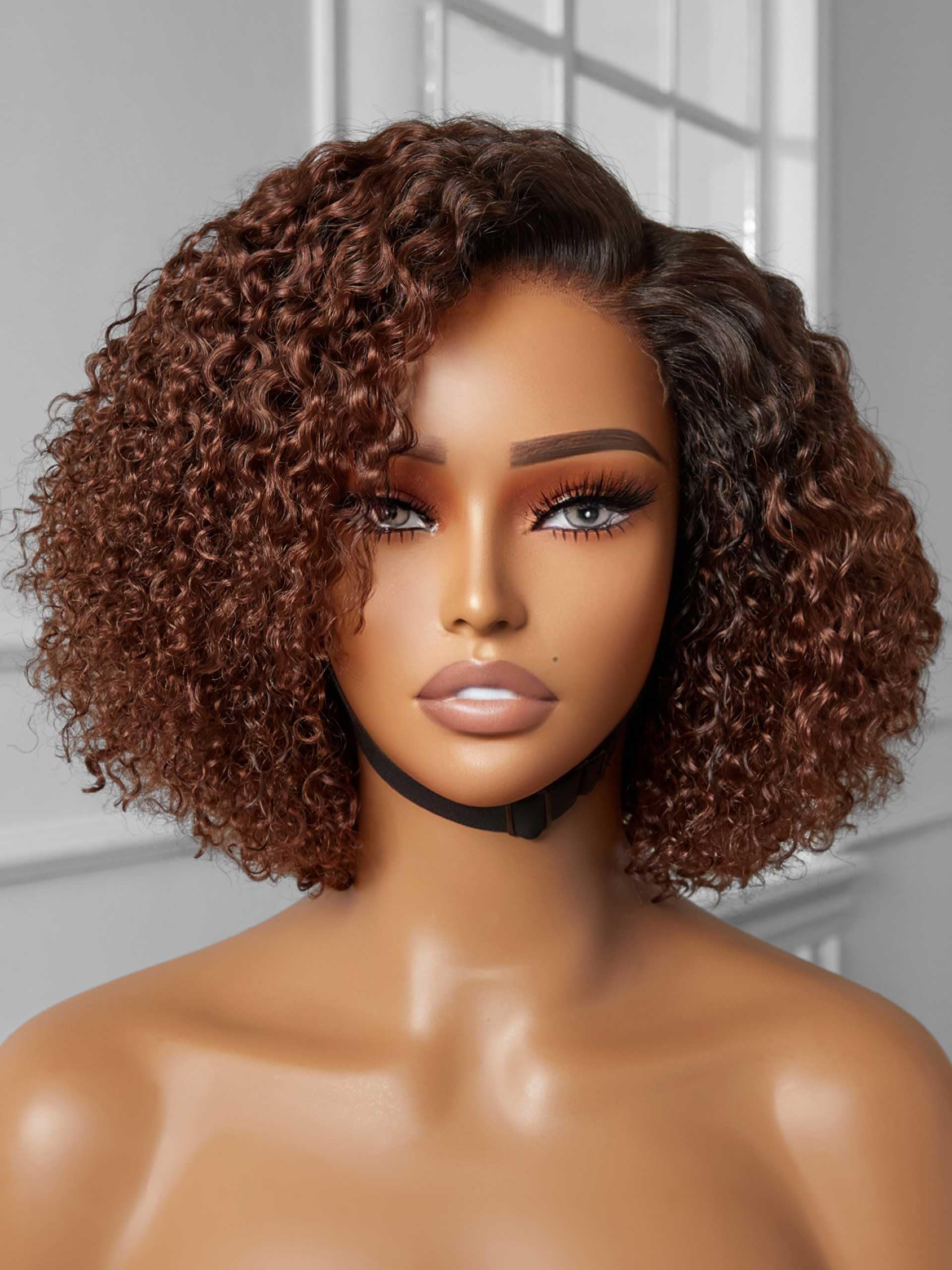 Amazon.com : YASGRL 10/ Brown Curly Wig Human Hair Pre Cut Lace Wig ...