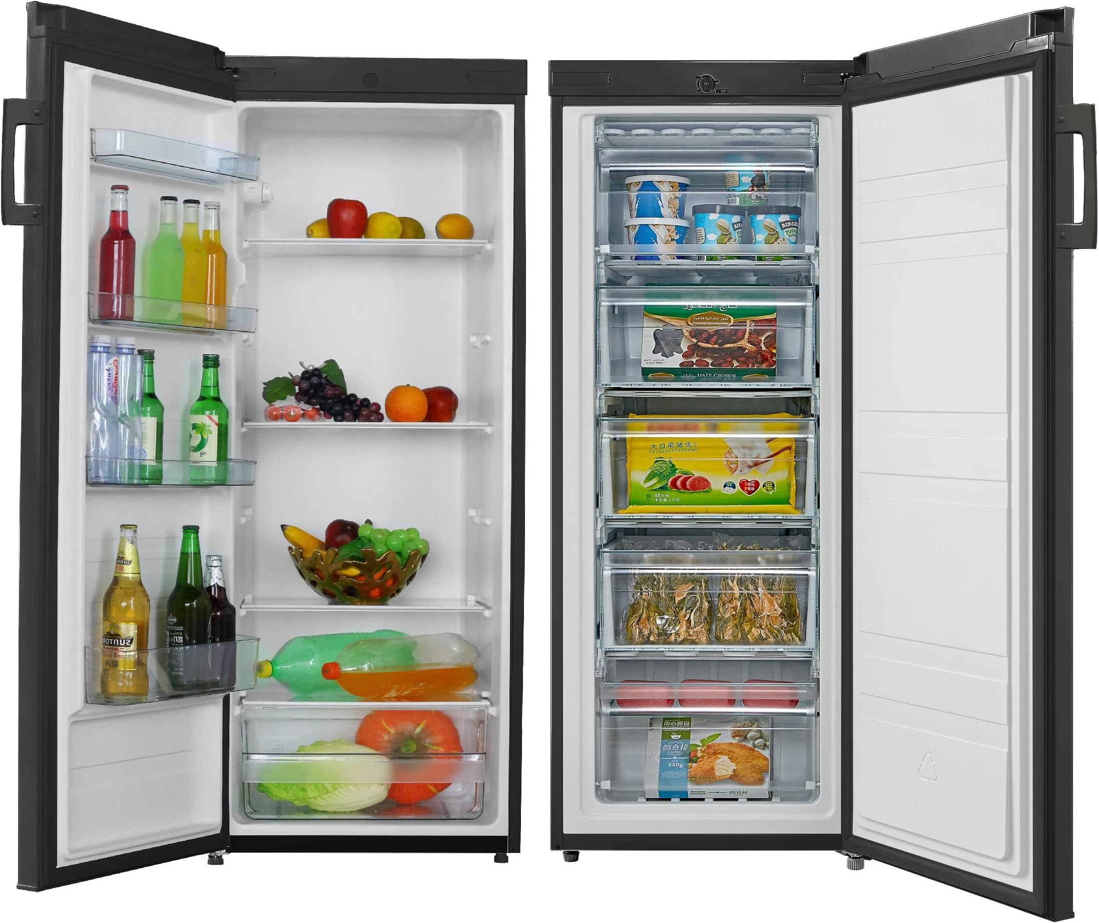 Cookology Tall Upright Fridge & Freezer Pack in Black, 55 x 142cm tall ...