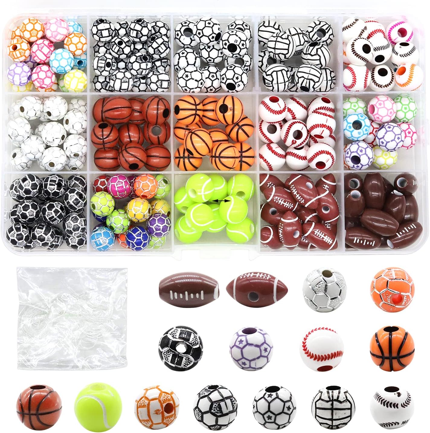 Amazon.com: LEKAI 15 Styles of Sports Ball Beads Basketball Tennis ...