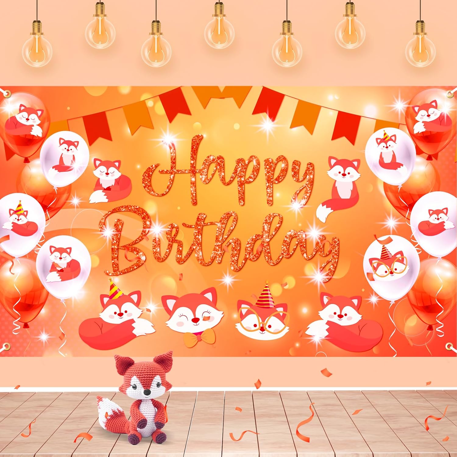 Amazon.com: Fox Birthday Decorations Fox Happy Birthday Banner Large ...