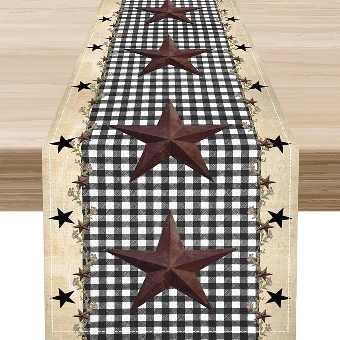 Amazon.com: Western Table Runner, Rustic Vintage Plaid Texas Star ...