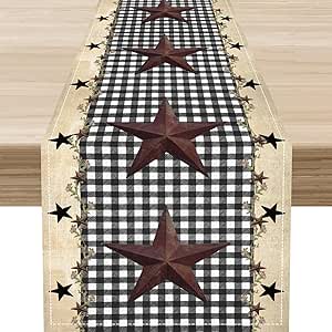 Amazon.com: Western Table Runner, Rustic Vintage Plaid Texas Star ...