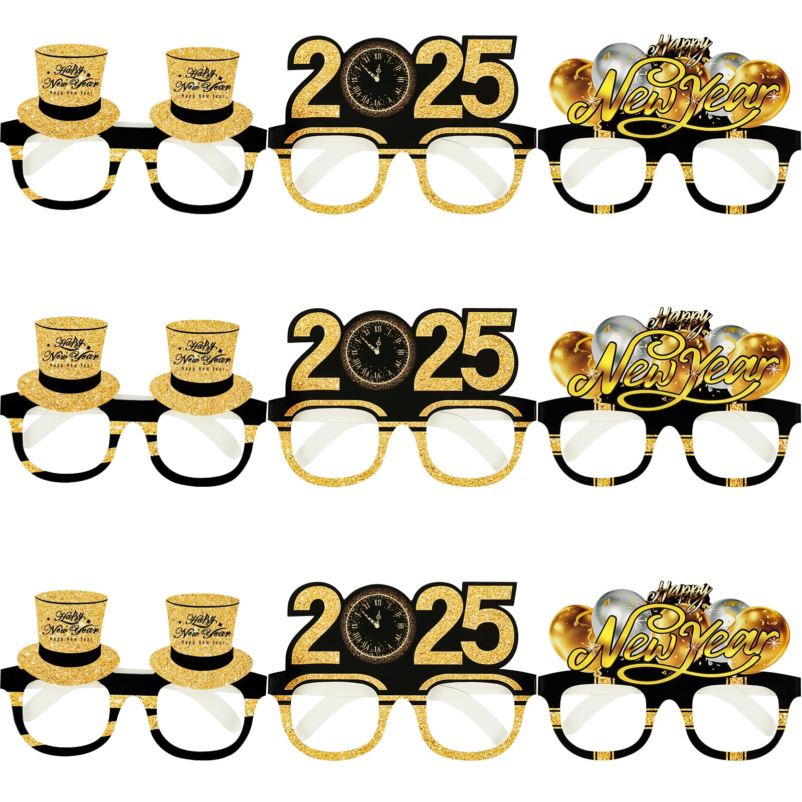 Fowecelt Happy New Year Glasses - 9pcs 2025 Glasses New Year's Eve ...