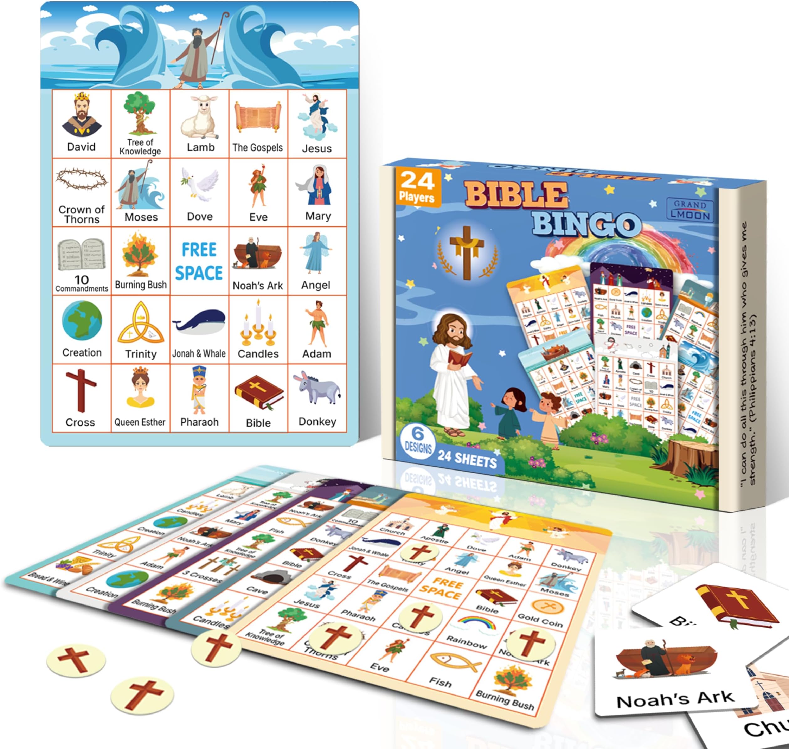 Amazon.com: Bible Bingo Game for Kids Adults 24 Players 6 Designs ...